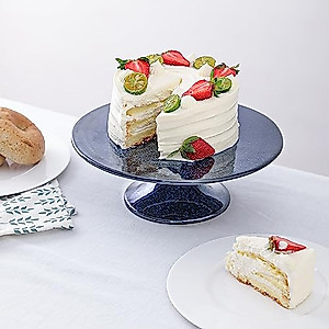 Vicrays Ceramic Round Cake Stand - Porcelain 10 Inch Pedestal Pastry Serving Tray for Snacks Desserts Cookies Cupcakes - Ideal for Birthdays Easter Christmas Wedding Home Decor - Reactive Glaze Blue