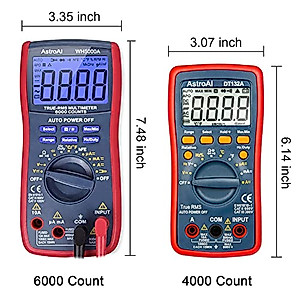 AstroAI Digital Multimeter TRMS 4000 Counts with DC AC voltmeter and Auto-Ranging Fast Accurately Measures Voltage, Current, Resistance, Capacitance, Temperature, Continuity, Frequency and Duty-Cycle.