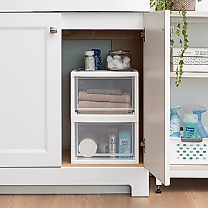 IRIS USA 14.5 Qt. Medium Plastic Stacking Drawer, Stackable Storage Organizer Unit with Sliding Drawer for Bedroom Kitchen Under Sink Pantry Craft Room Dorm Office, White, 3-Pack