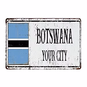 WoGuangis Botswana Metal Tin Sign Wall Plaque Botswana National Flag Personalized Custom City Metal Tin Sign Country Souvenir Gift Vintage Metal Wall Decor for Living Room 12x18in