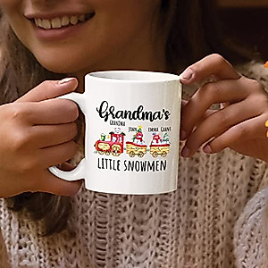 Grandma Gifts - Personalized Grandma's Little Snowmen Mug with Kids Names - Customized Coffee Cup Gift for Grandma - Grandma Snowman Tea Cup - Custom Xmas Mug for Grandma - White Cup 11oz or 15oz