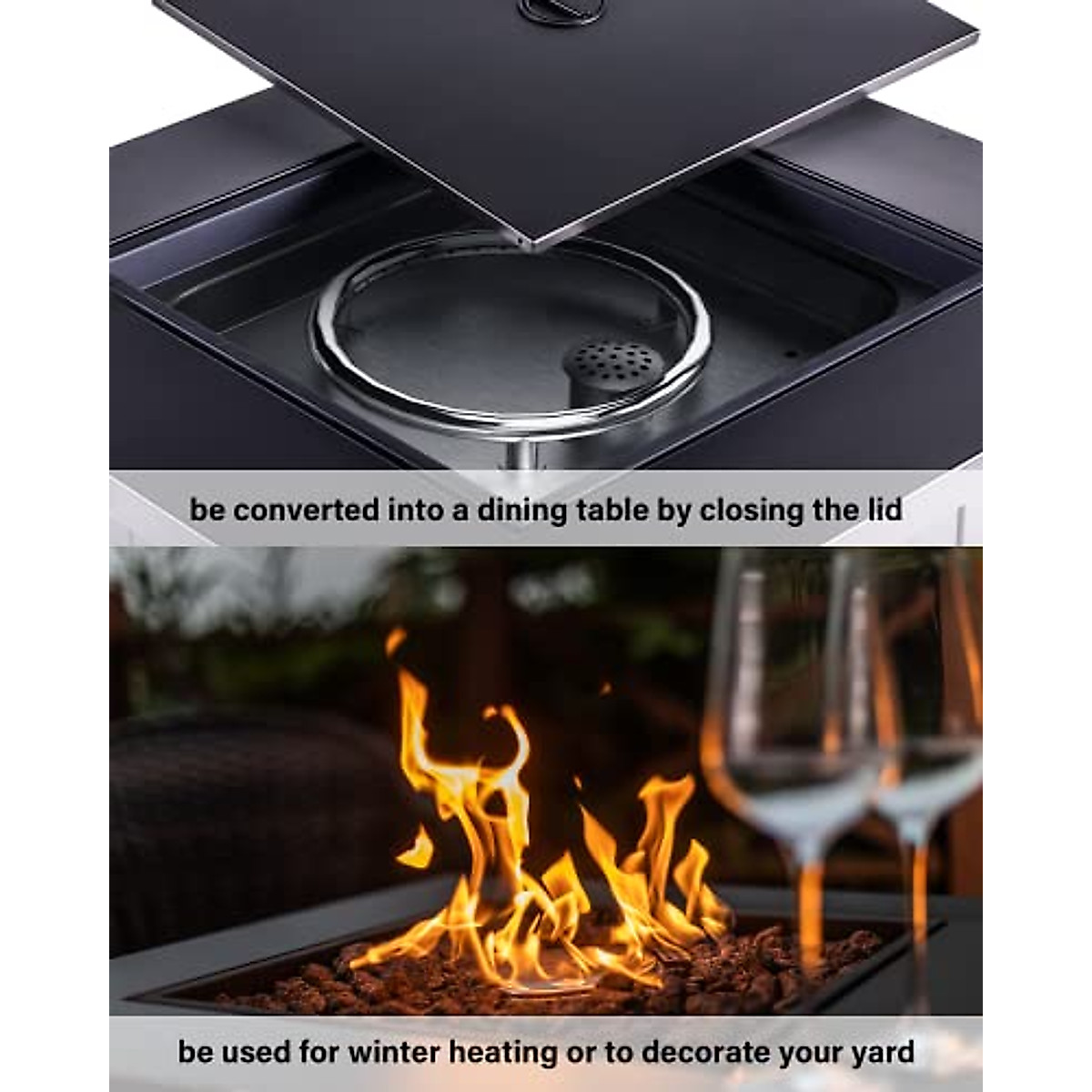 Legacy Heating 28in Propane Fire Pit Table, 50000BTU Outdoor Gas Fire Pit, 2 in 1 Firepit Table w/ Lid, Lava Rock, ETL Certified Steel Fire Table Add Warmth Ambience To Parties on Backyard, Black