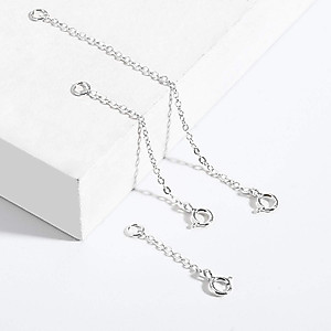 3 Pcs 925 Sterling Silver Necklace Extenders for Women Durable Strong Removable Necklace Bracelet Anklet Extension for Jewelry Making(1 2 3 Inch, Silver)