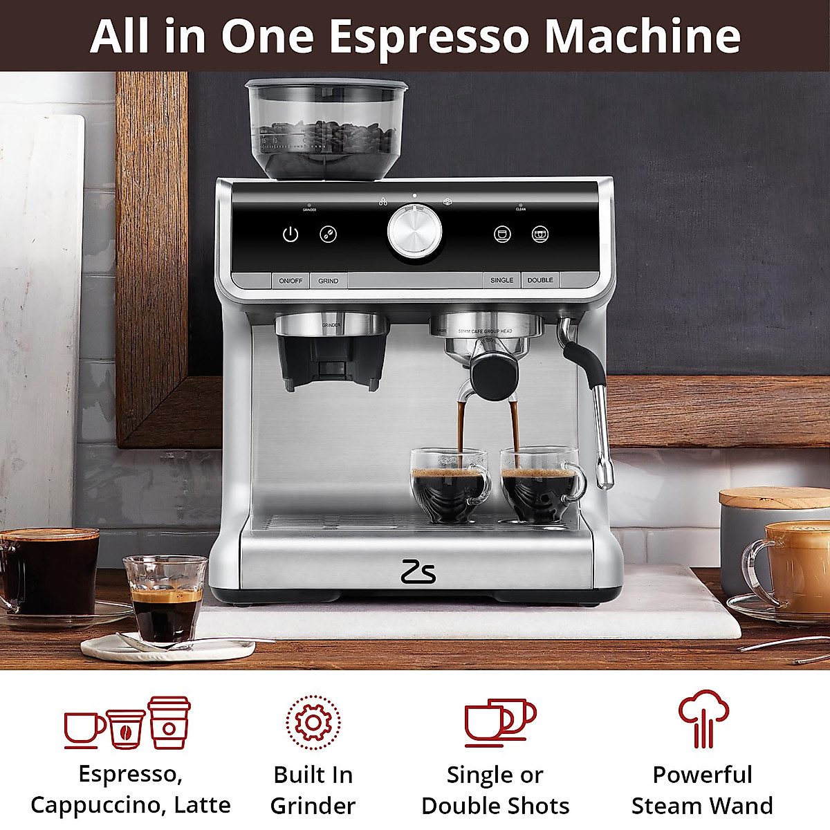 Coffee Machine 20 Bar Pressure, Stainless Steel Espresso Maker Cappuccino, And Macchiato With Milk Frother 2.8l Water Tank, Commercial Espresso Machine Barista Kit, For Latte