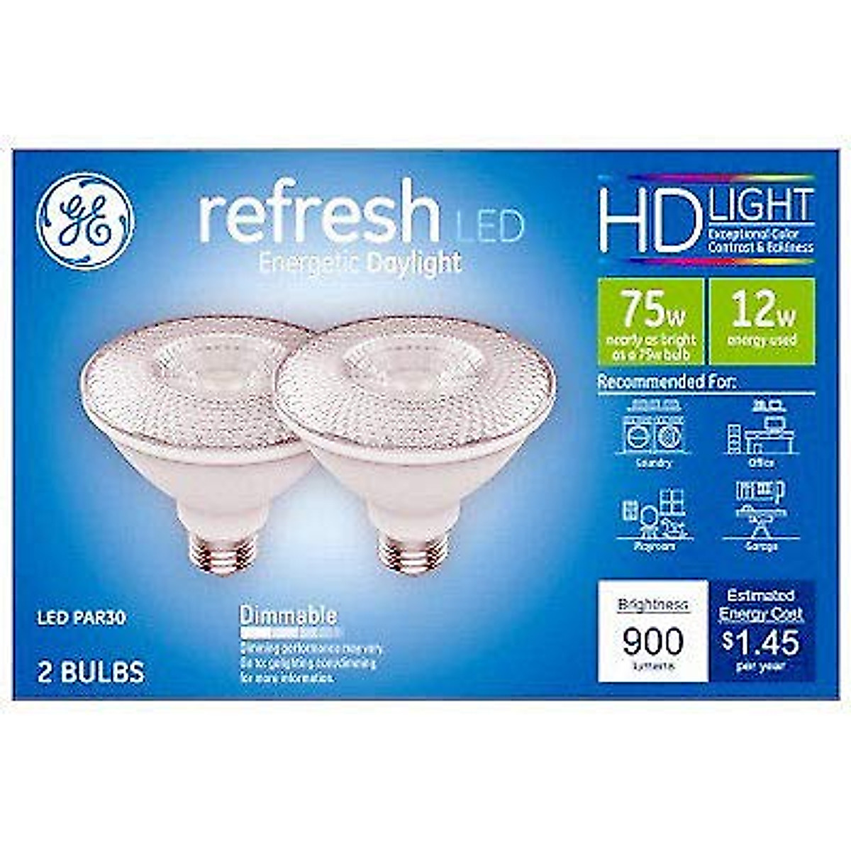 Ge Lighting 43095 12 Watt E26 Par30 Daylight Led Dimmable Refresh Hd Light Bulbs 2 Count