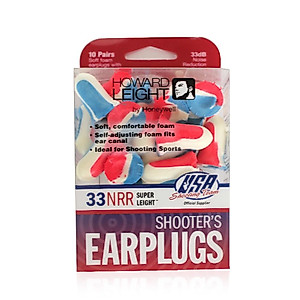 Howard Leight by Honeywell Super Leight USA Disposable Foam Shooting Earplugs, 10-Pairs (R-01891),Red/White/Blue
