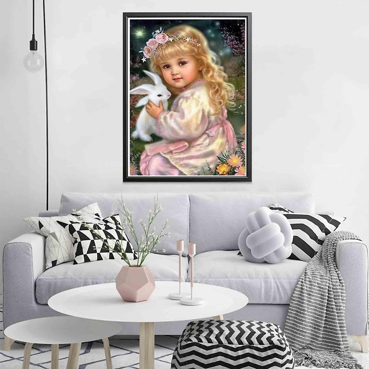 Sheehow 5D Diamond Painting Kits for Adults Angel Girl, Full Drill Diamond Art Rabbit, Gem Pictures Paint by Numbers Art, DIY Cross Stitch Jewel Art Rhinestone Craft for Home Wall Decor 12X16 inch