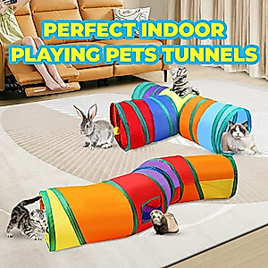 Boziyv Cat Tunnels for Indoor Cats, 2pack Collapsible Rabbits Pet Play Tunnels T S-Shape Tube Kitten Bunny Tunnel with Interactive Ball for Holland Lops