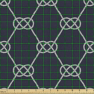 Ambesonne Navy Blue Fabric by The Yard, Navy Inspired Sailor Knot Rope Pattern Illustration Nautical Abstract Design, Decorative Fabric for Upholstery and Home Accents, 1 Yard, Dark Blue Cream