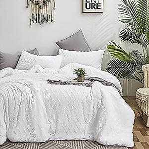 Wellboo White Tufted Comforter Sets King Embroidery Shabby Chic Bedding Comforter Sets Warm Soft Women Men Adult Broken Line Tufted Blankets Hotel Farmhouse Dorm Durable Quilts for All Seasons 3 PCS