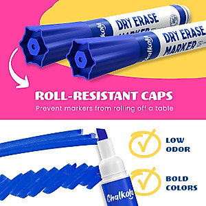 Chalkola Dry Erase Markers Bulk Pack of 60 (12 Vibrant Colors), Chisel Tip White Board Markers Dry Erase Pens - Whiteboard Markers for Kids, Home, Office Supplies, Back to School Supplies