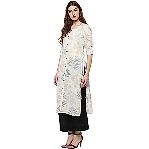 Janasya Indian Women's Tunic Tops Cotton Kurti for Women(JNE2171-KR-437-M) Off-White