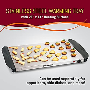 Elite Gourmet EWM-6171# Triple 3 x 2.5 Qt. Trays, Buffet Server, Food Warmer Temperature Control, Clear Slotted Lids, Perfect for Parties, Entertaining & Holidays, 7.5 Qt Total, Stainless Steel