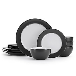 Pfaltzgraff Grayson Charcoal 12 Piece Dinnerware Set, Service for 4