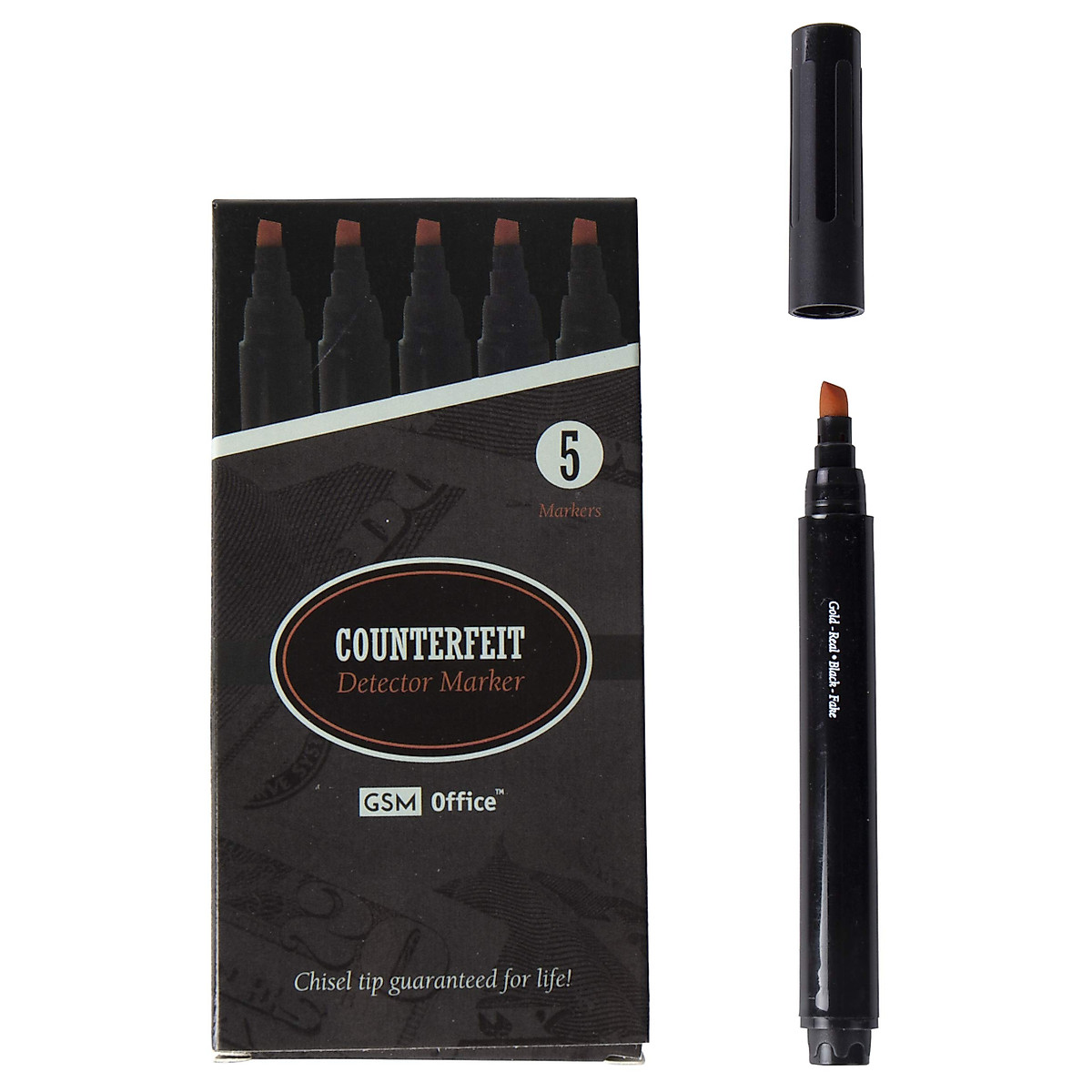 Counterfeit Money Bill Detector Pens, Markers - Detects Fake Currency - 5 Pack