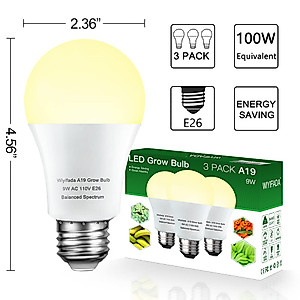 3 PACK Grow Light Bulb Indoor Grow Light,A19 Full Spectrum Plant Light bulb,E26 110V 9W Grow Bulb Replace up to 100W, Plant Light Bulb for Indoor Plants, Flowers, Greenhouse, Indore Garden, Hydroponic