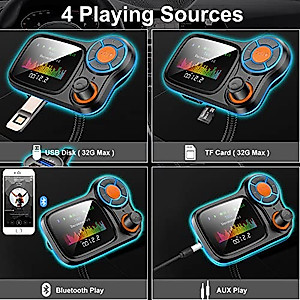 Bluetooth 5.0 FM Transmitter for Car, Aigital Car Bluetooth Adapter with 1.77 Inch Color Screen, QC3.0 Quick Charging &2.4 A USB Port, Wireless Radio Adapter Handsfree Car Kits, TF Card&U Disk
