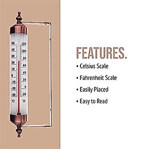 Outside Thermometer with Bronze Effect Design - Stylish Outdoor Thermometer Suitable for Outside Wall Greenhouse Garage