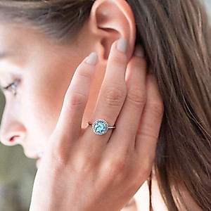 PAVOI Crystal 14K White Gold Plated Birthstone Rings | White Gold Rings for Women | Aquamarine Ring