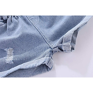 Mud Kingdom Outfits for Toddler Girls White Halter Tops and Shorts Ripped Denim 3T