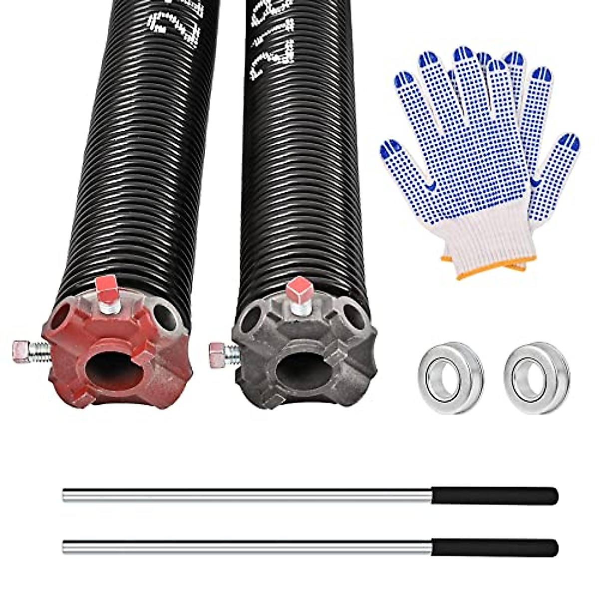 JZSDB Garage Door Torsion Springs, Pair of 0.250 x 2" x 28" Garage Door Spring with Non-Slip Winding Bars, Bearings and Gloves, Minimum of 15,000 Cycles
