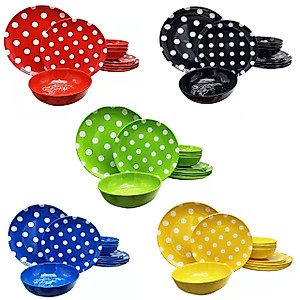 ITALIA Quality 12pcs 11" Melamine dinner set Blue Polka Dot 4pcs bowl+4pcs dinner plate+4pcs salad plate