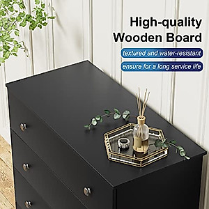 JUMMICO Drawer Wooden Dresser, 5 Drawer Dresser for Closet Bedroom, Modern Wooden Storage Drawer for Nursery Living Room and Hallway Dressers & Chests of Drawers (Black)