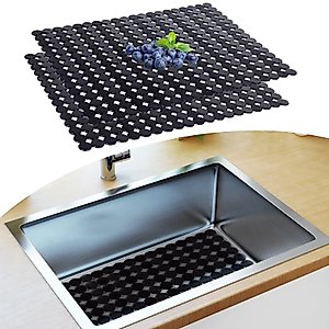 Kitchen Sink Protector Mat - 2Pack Adjustable Sink Protectors for Kitchen Stainless Steel Sink - Fast Draining Sink Mats for Bottom Of Kitchen Sink - Dishes And Glassware - Easy to Clean & Diy Cut