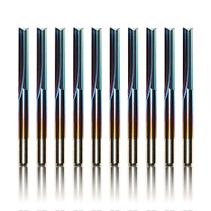 Genmitsu CNC Router Bits 1/8 inch Shank Straight Router Bits Nano Blue Coat 2-Flute End Mill Cutter for Wood MDF PVC Acrylic, 10 PCS, SR10A