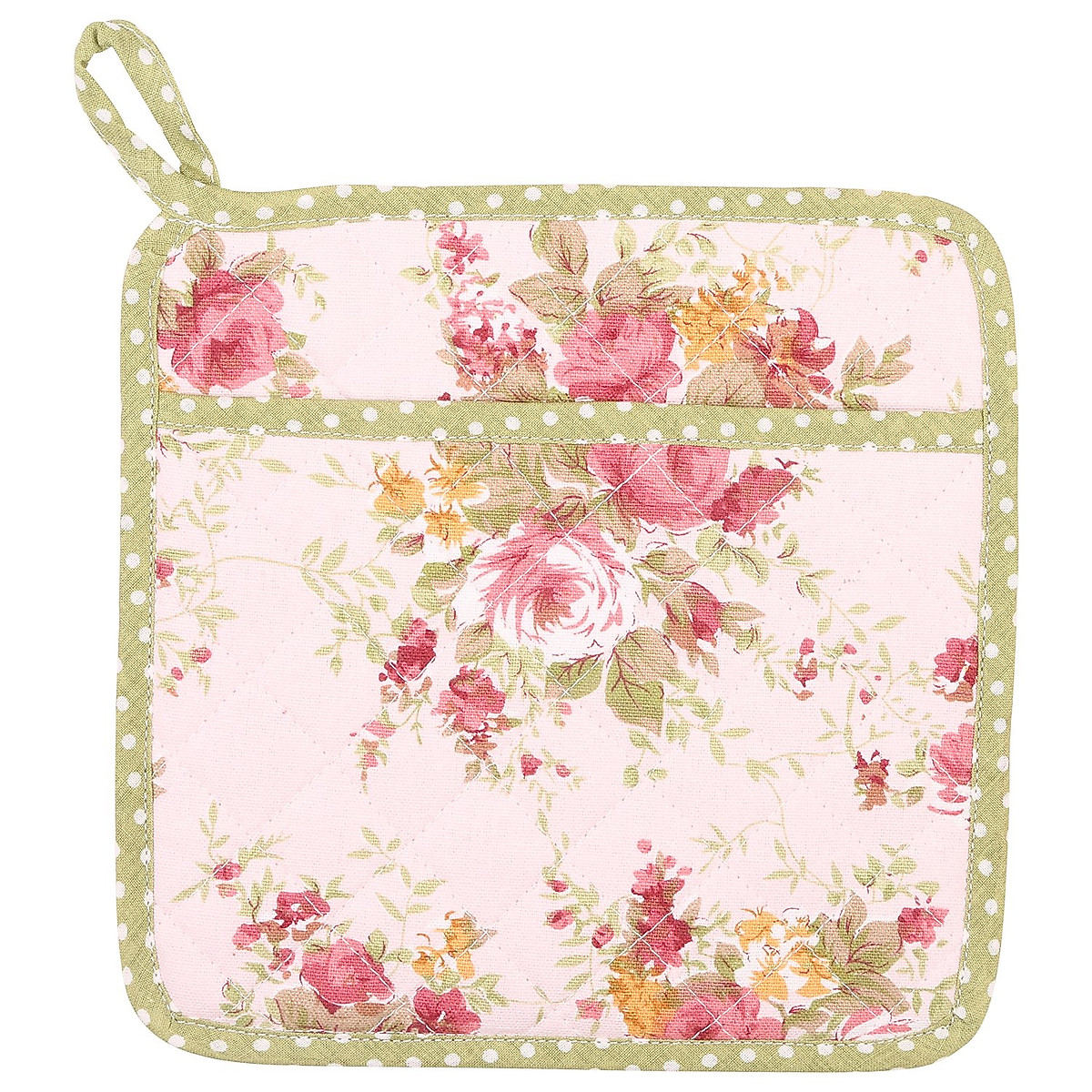 NEOVIVA Quilted Pot Holder Set of 2 for Daily Kitchen, Heat Resistant Hanging Pot Holder with Pocket for Easy Grip, Floral Quartz Pink