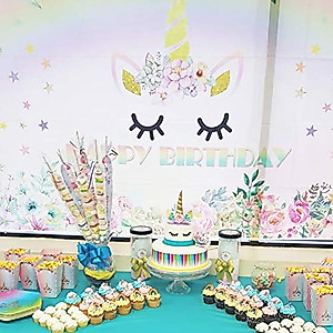 Unicorn Cake Topper Party Supplies Decorations for Girls Gold Unicorn Horn First Birthday Cake Topper Kit with Eyelashes, 5.8 Inch