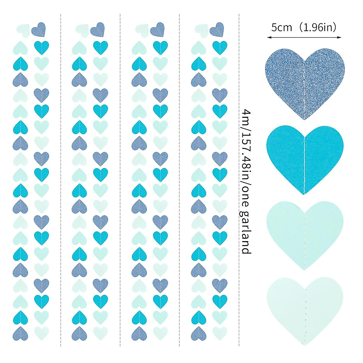 Light-Royal Blue Party Decorations Heaart Garland - 52Ft Mens Boy Birthday Baby Shower Bachelorette Graduation Hanging Streamers Banner,Dusty Bridal Wedding Backdrop Decor Huglony