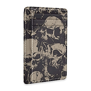 Linomo Thin leather Card Holder and Money Clip Sugar Skull Day of the Dead Wallet RFID Blocking for Men & Women