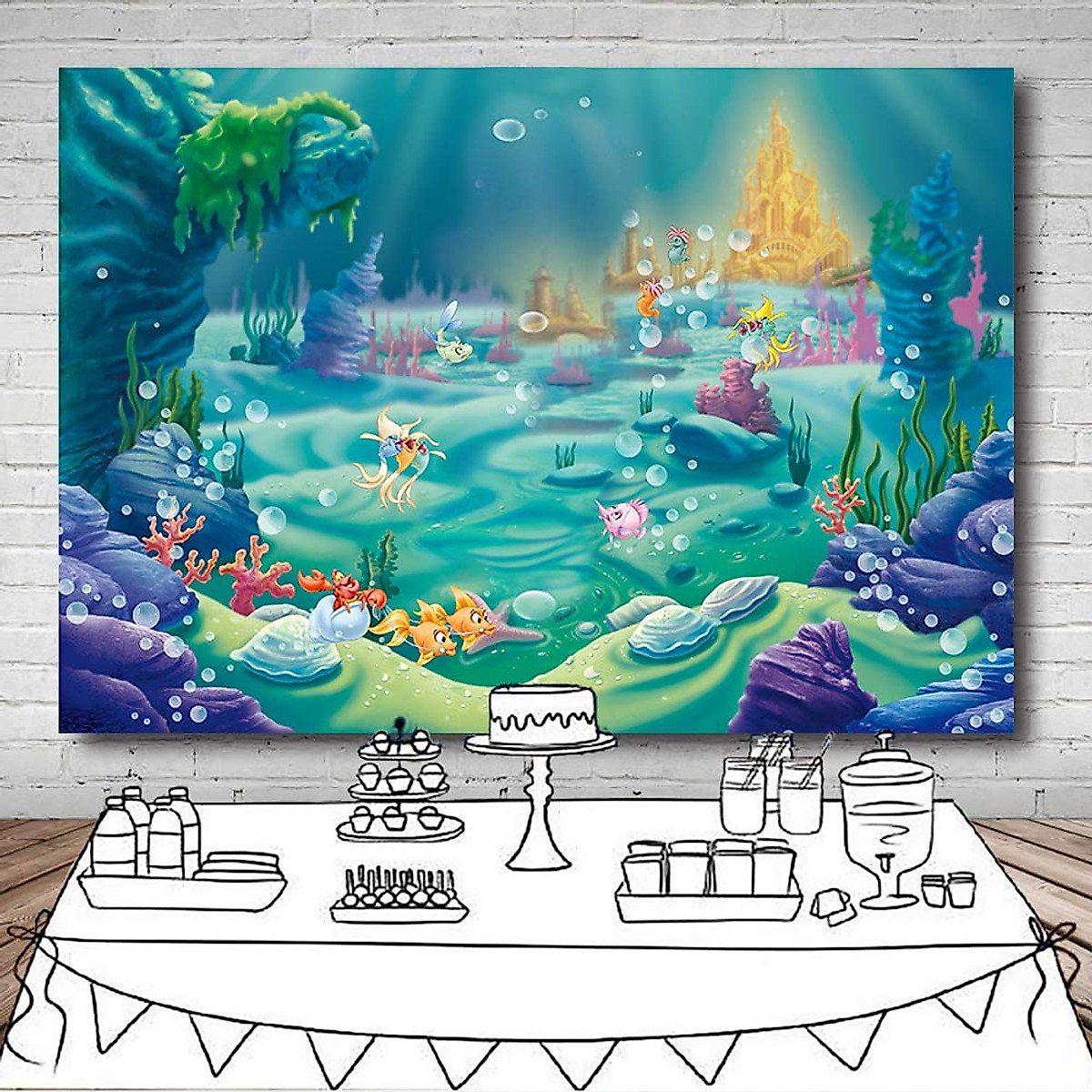 Sensfun 7x5ft Under The Sea Mermaid Backdrop for Photography Underwater Castle Girls Princess Birthday Party Photo Booth Background Little Mermaid Baby Shower Banner Table Decoration Studio Props