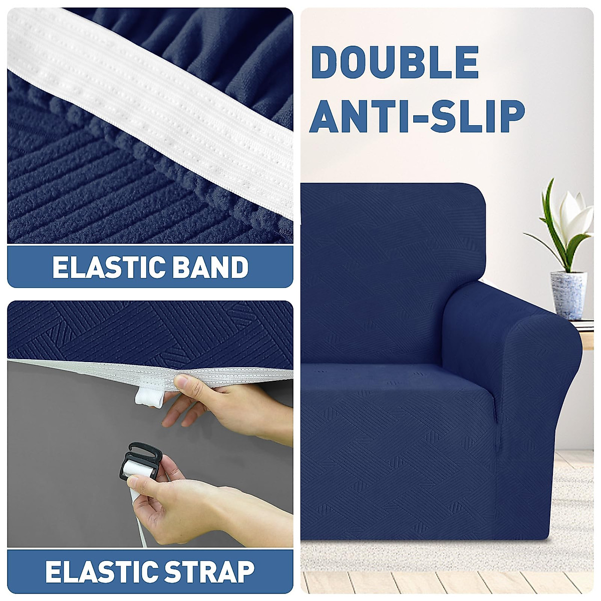 JIVINER Oversized Sofa Slipcover, Stretch 1 Piece Large Couch Covers for 3 Cushion Couch Jacquard Washable Sofa Covers with Elastic Bottom Pet Friendly Slipcovers (XL Sofa, Navy Blue)