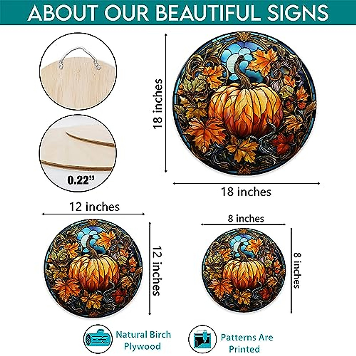 V VIBEPY 2D Flat All Over Printed, Pumpkin Wooden Sign, Fall Sign, Autumn Sign, Pumpkin Sign For Fall Decor, 8",12",18" Wood Sign, Autumn Decor, Fall Decorations (CSWS-EPHG-51197001)