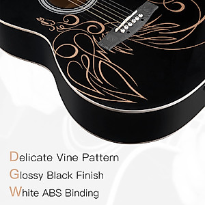 WINZZ AF227A 39 Inches Concert Acoustic Acustica Guitar with Full Kit, Delicate Vine