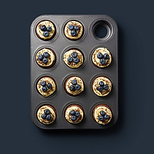 MasterClass KCMCHB96 12 Hole Mini Sandwich Tin with Loose Bases and PFOA Non Stick in Gift Box, Robust 1 mm Carbon Steel, 27 x 36 cm, Grey