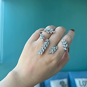 Mytys Fashion Triple Finger Ring for Women Silver CZ Cubic Zirconia Ring Three Finger Open Ring Leaf Design Jewelry Gift Adjustable Size (Silver)