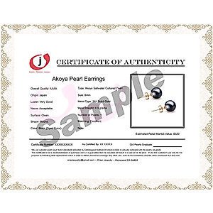 Japanese Akoya Cultured Pearl Earrings Stud AAAA Graded 8mm Black Stud Earrings for Women with 14K Gold Settings and Jewelry Gift Box - Orien Jewelry