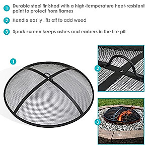 Sunnydaze Heavy-Duty Steel Mesh Fire Pit Spark Screen with Handle - 24-Inch Diameter