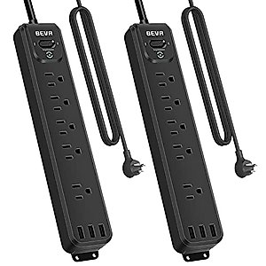 2 Pack Surge Protector Power Strip, 10FT Long Extension Cord with 5 Widely Spaced Outlets 3 USB Ports, Flat Plug, Overload Protection, 900 Joules, Wall Mount for Home Office Dorm, ETL Listed
