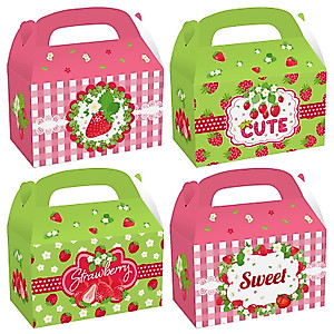 CIEOVO 24 Pack Strawberry Party Cardboard Treat Box Cute Fruit Strawberry Party Favor Boxes Goody Bags Treat Boxes for Sweet One Strawberry Theme Birthday Baby Shower Supplies