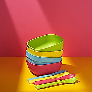 Bamboo Kids Bowls, 4 Pack Set, Stackable Bamboo Dinnerware for Kids, Bamboo Fiber Kids Bowls Set, Dishwasher Safe and Stackable