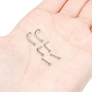 Vsnnsns G23 Titanium Nose Rings for Women 18G Bone L Shaped Nose Studs Screw Nose Rings CZ 2mm Titanium Nose Piercing Jewelry for Men 6Pcs