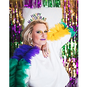 HEIDKRUEGER Mardi Gras Headbands Glitter Clown Jester Fleur De Lis Headband Enamel Letter Carnival Costume Party Hair Hoop Accessory