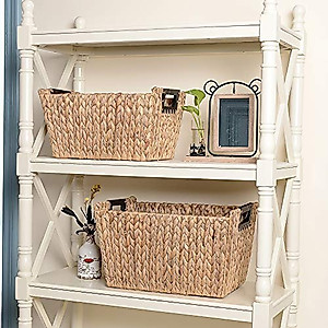 Villacera Ford Rectangle Handmade Wicker Baskets made of Water Hyacinth | Nesting Tub with Wire Frame | Set of 2