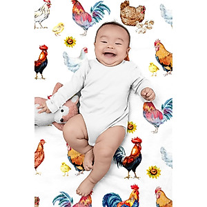 Aozyhug Chicken Blanket Sunflower Rooster Chickens Blanket Chicken Stuff Swaddle Blanket Girl Chicken Themed Gifts Toddler Baby Blankets for Crib Stroller (30"x40" Inches)