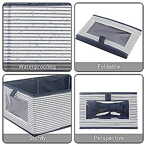 2 folding storage box rectangular body clothes organizer for storing and organizing toys clothes books home closet storage basket (simple light blue stripes)