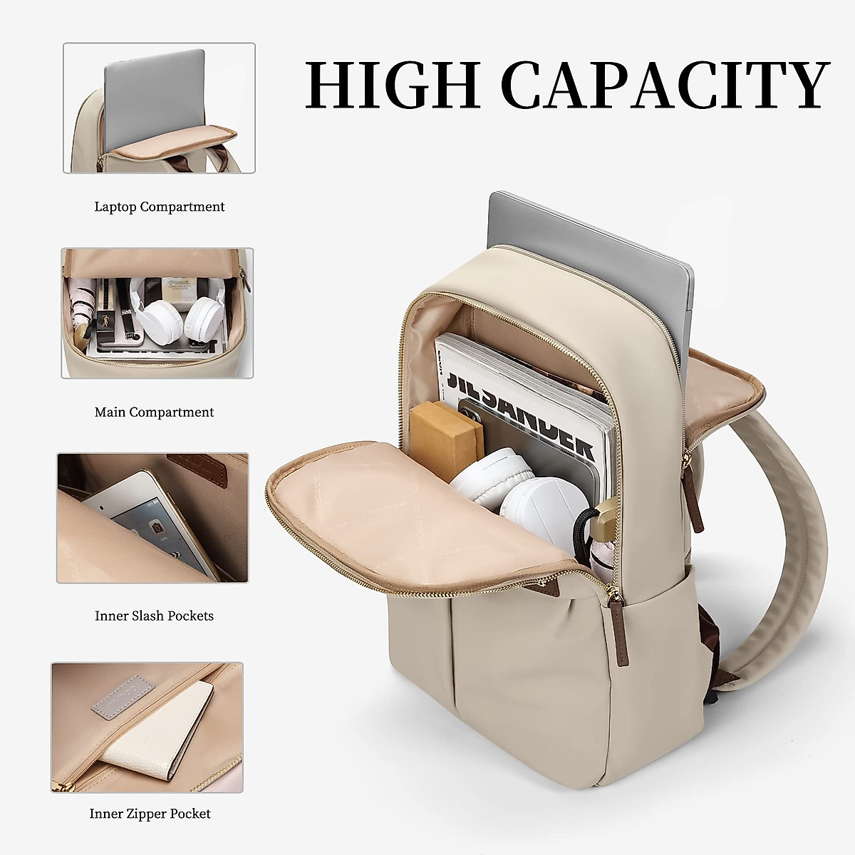 GOLF SUPAGS Laptop Backpack with Separate Laptop Compartment Water Resistant Computer Backpacks Fits 15 Inch Notebook Travel Work Bags for Women (Apricot)